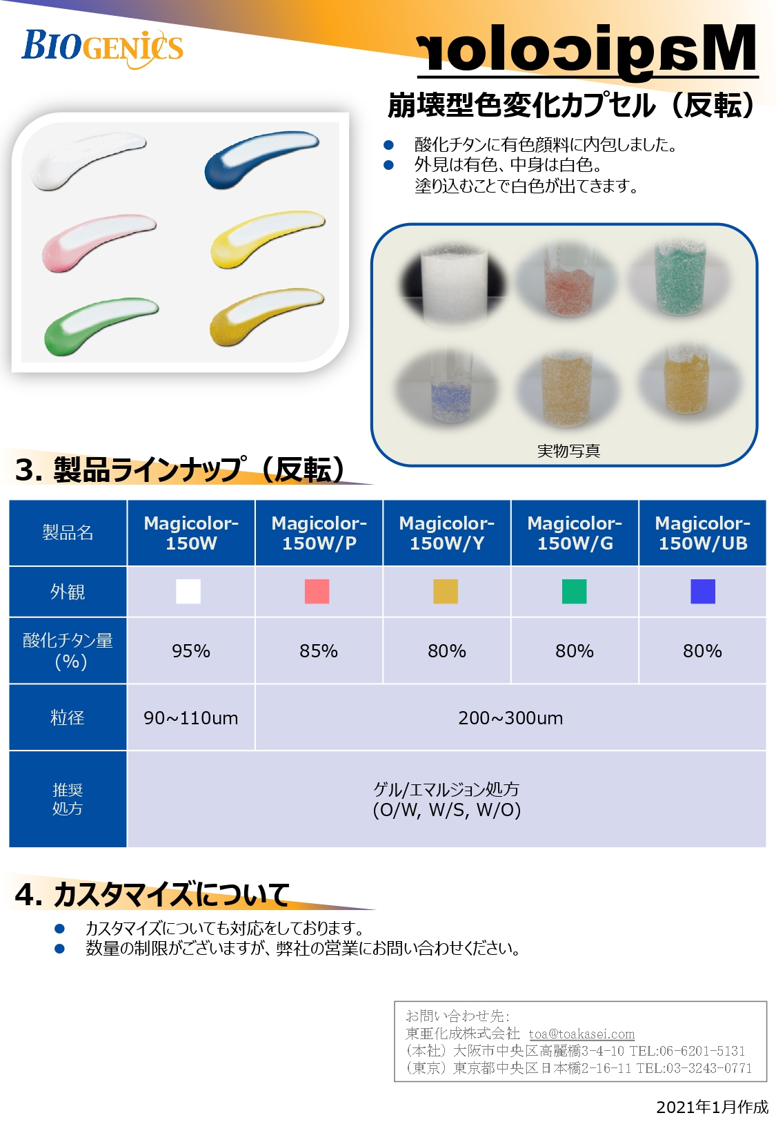 ニュース ーBiogenics社の製品情報(Magicolor)を追加致しました。ー | 東亜化成株式会社